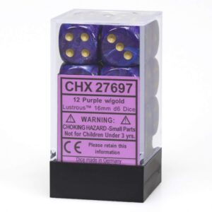 dnd dice set-chessex d&d dice-16mm lustrous purple and gold plastic polyhedral dice set-dungeons and dragons dice includes 12 dice – d6