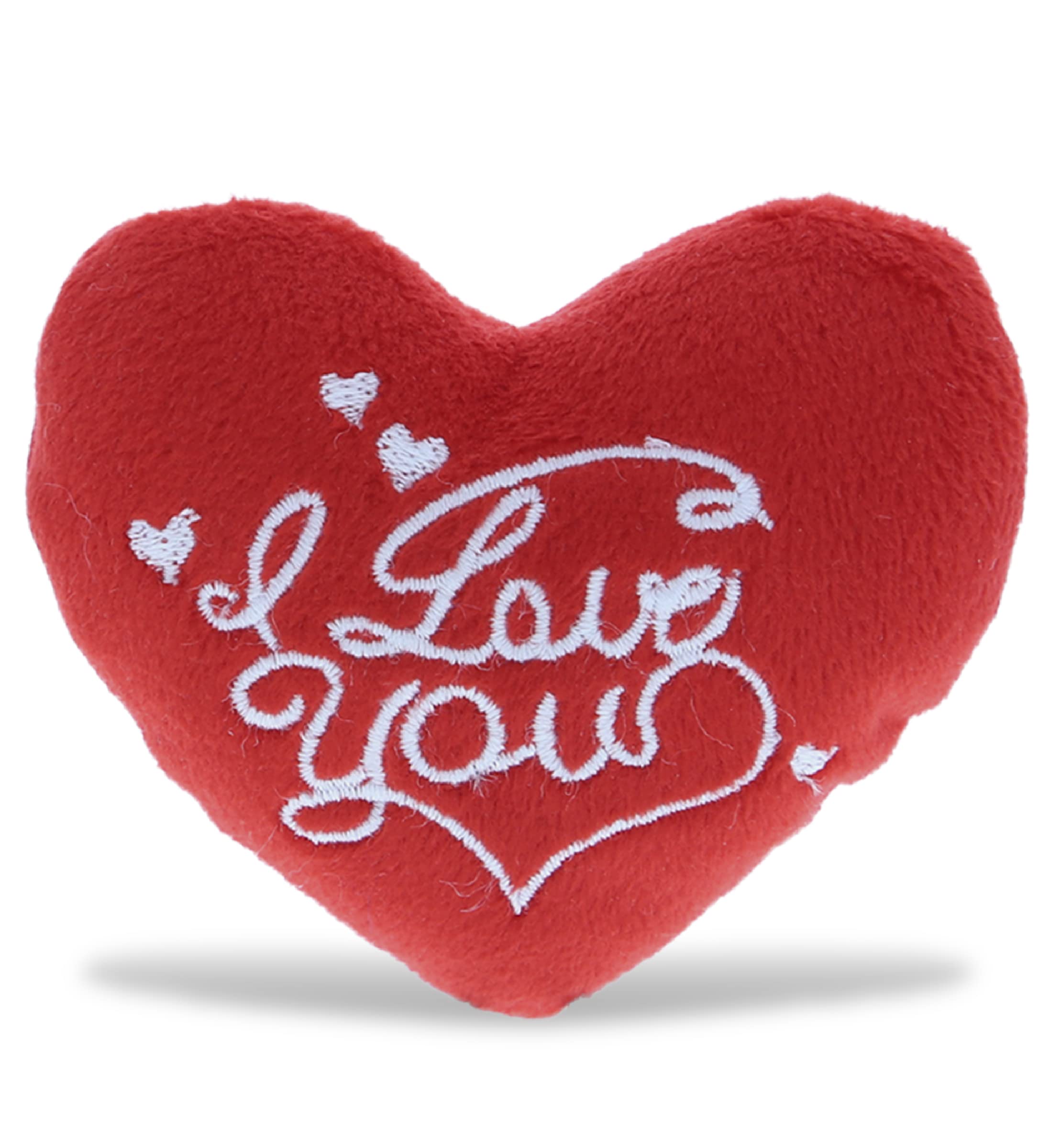 DolliBu I Love You Red Heart Plush - Mini Stuffed Heart Plush Toy, Special Anniversary Valentines Day Heart Plush Accent, Cute Small Heart Shaped Plush Decor, Romantic Stuffed Animals Heart- 3 Inches