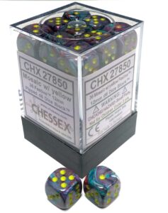 chessex dnd dice set d&d dice-12mm mosaic yellow plastic polyhedral dice set-dungeons and dragons dice includes 36 dice – d6