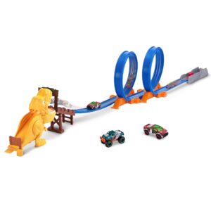 metal machines t-rex attack building trackset with mini racing car for unisex children