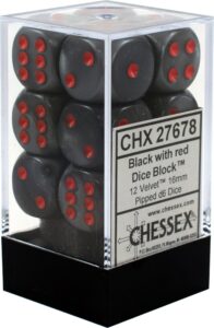 dnd dice set-chessex d&d dice-12mm velvet black and red plastic polyhedral dice set-dungeons and dragons dice includes 12dice - d6