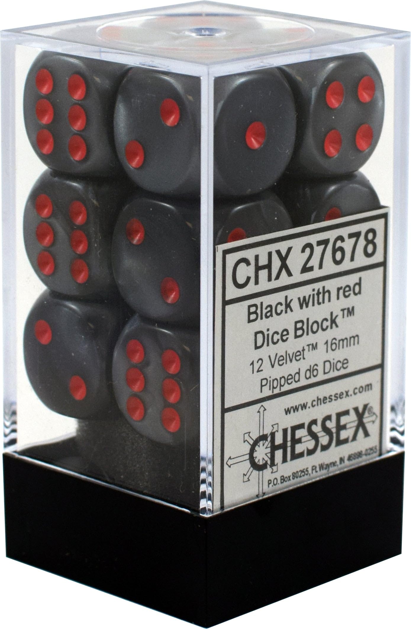 DND Dice Set-Chessex D&D Dice-12mm Velvet Black and Red Plastic Polyhedral Dice Set-Dungeons and Dragons Dice Includes 12Dice - D6