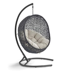 modway eei-739-bei-set encase wicker rattan outdoor patio porch lounge egg, swing chair with stand, beige