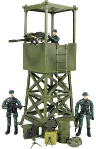 click n' play military lookout watch tower - 16 piece play set with accessories, click n play military toys, army toys, green