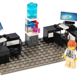 CUSTOM TOYS & HOBBIES INC Building Bricks Businessman Lawyer Full Office Setup 2 L Desks Keyboards Computers Water Cooler & Minifigure Miniature AFOL Holiday Birthday Gift for Kids