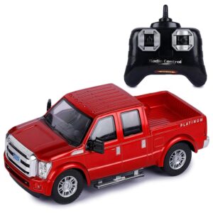 liberty imports rc ford f-350 super duty toy pickup truck, officially licensed full function r/c radio remote control car genuine 1:28 scale vehicle (red)