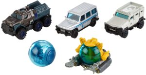 matchbox jurassic world 1:64 die-cast vehicle & dinosaur 5-packs, 5 cars & 1 mini figure, toy set & collectible