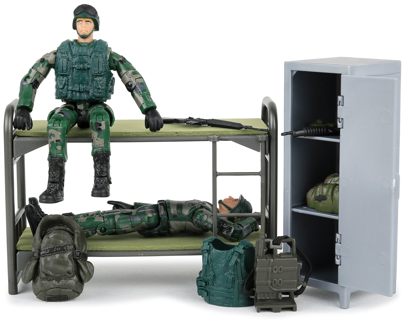 Click N' Play Military Life Living Quarters Bunk Bed - 14 Piece Army Toys Play Set with Accessories