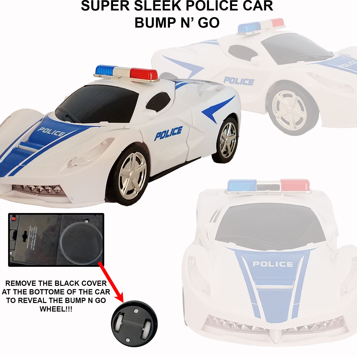 Battery Operated Bump and Go Transforming Toys for Kids -Auto Transforming Auto Robots Action Figure and Toy Vehicles - Realistic Engine Sounds & Beautiful Flash Lights (White Police Car)