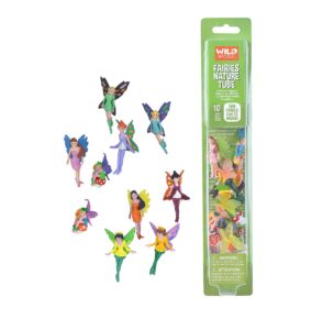 wild republic fairy figurines tube, fairy toys, ten fairy figures with five different poses all with different hair and outfit colors , 10 piece set