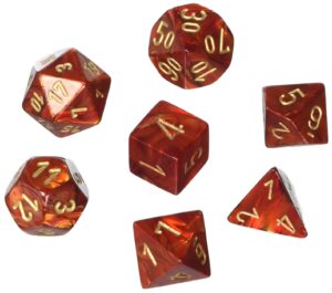 chessex chx27414 dice - scarab: 7pc, scarlet/gold