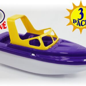 Matty's Toy Stop Plastic Boats Set Sailboat (Red), Speedboat (Purple) & Fireboat (Blue) Gift Set Bundle, Perfect Bath, Pool, Beach Etc. - 3 Pack