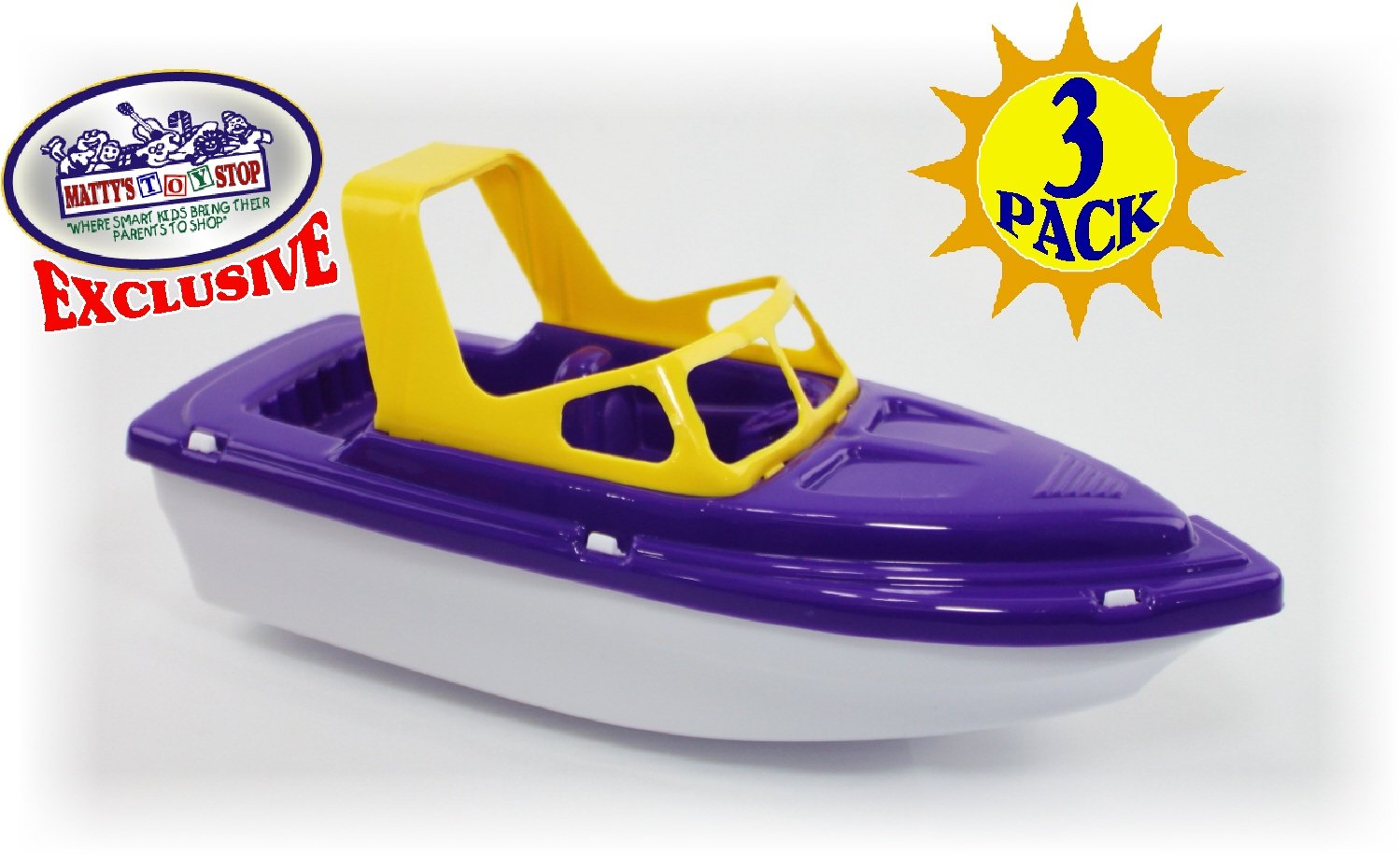 Matty's Toy Stop Plastic Boats Set Sailboat (Red), Speedboat (Purple) & Fireboat (Blue) Gift Set Bundle, Perfect Bath, Pool, Beach Etc. - 3 Pack