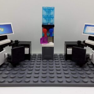 CUSTOM TOYS & HOBBIES INC Building Bricks Businessman Lawyer Full Office Setup 2 L Desks Keyboards Computers Water Cooler & Minifigure Miniature AFOL Holiday Birthday Gift for Kids