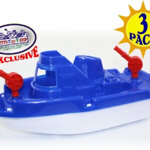 Matty's Toy Stop Plastic Boats Set Sailboat (Red), Speedboat (Purple) & Fireboat (Blue) Gift Set Bundle, Perfect Bath, Pool, Beach Etc. - 3 Pack