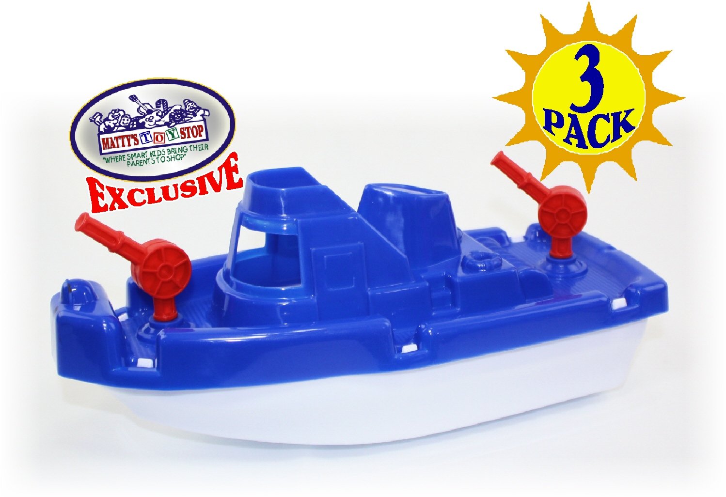 Matty's Toy Stop Plastic Boats Set Sailboat (Red), Speedboat (Purple) & Fireboat (Blue) Gift Set Bundle, Perfect Bath, Pool, Beach Etc. - 3 Pack