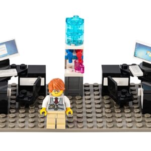 CUSTOM TOYS & HOBBIES INC Building Bricks Businessman Lawyer Full Office Setup 2 L Desks Keyboards Computers Water Cooler & Minifigure Miniature AFOL Holiday Birthday Gift for Kids