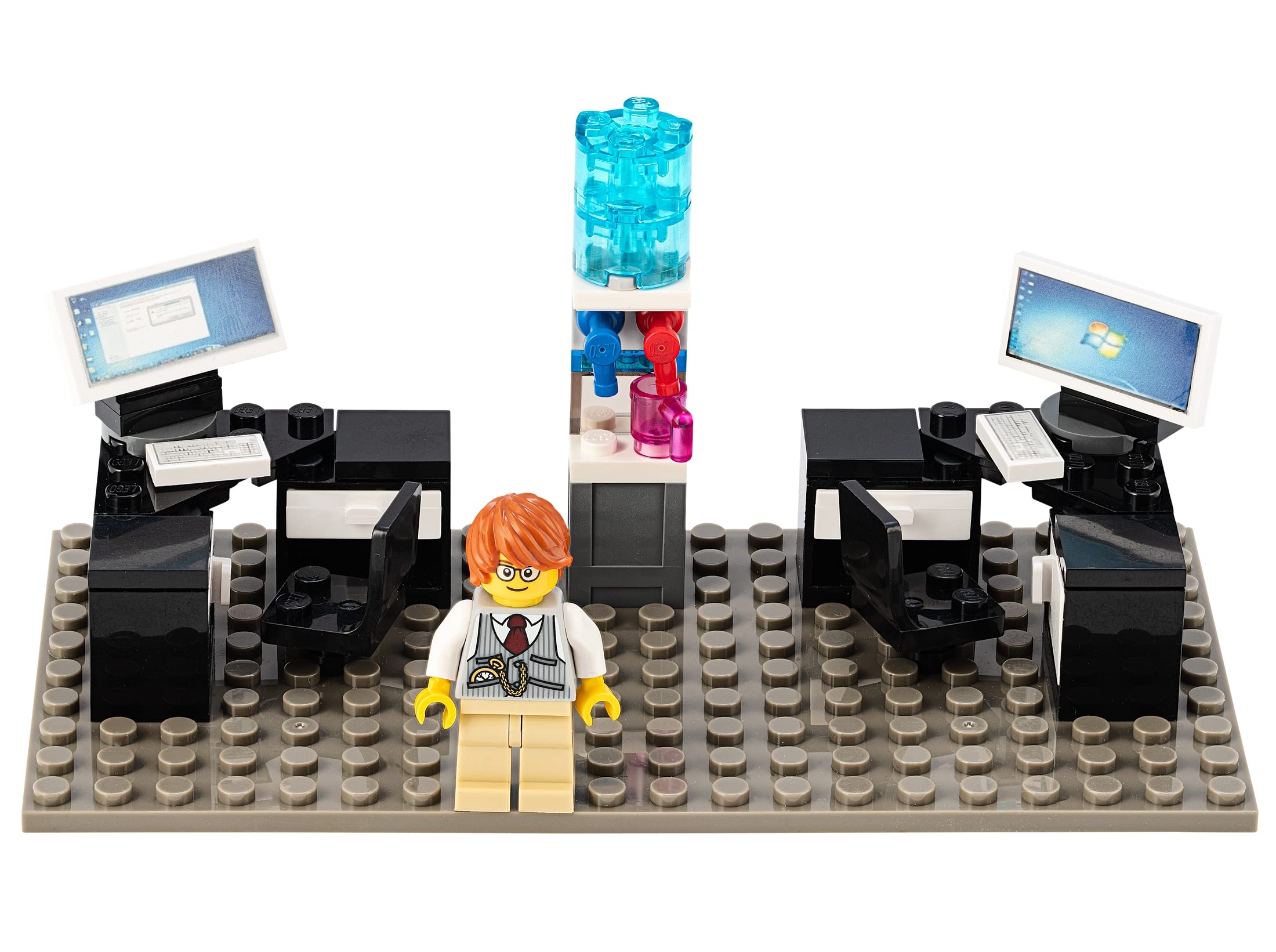 CUSTOM TOYS & HOBBIES INC Building Bricks Businessman Lawyer Full Office Setup 2 L Desks Keyboards Computers Water Cooler & Minifigure Miniature AFOL Holiday Birthday Gift for Kids