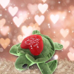 DolliBu I Love You Valentine Plush Big Eye Sea Turtle - Cute Turtle Stuffed Animal with Red Heart and Name Personalization Gift for Valentines Day, Birthday, Anniversary, Romantic Date - 6 Inches