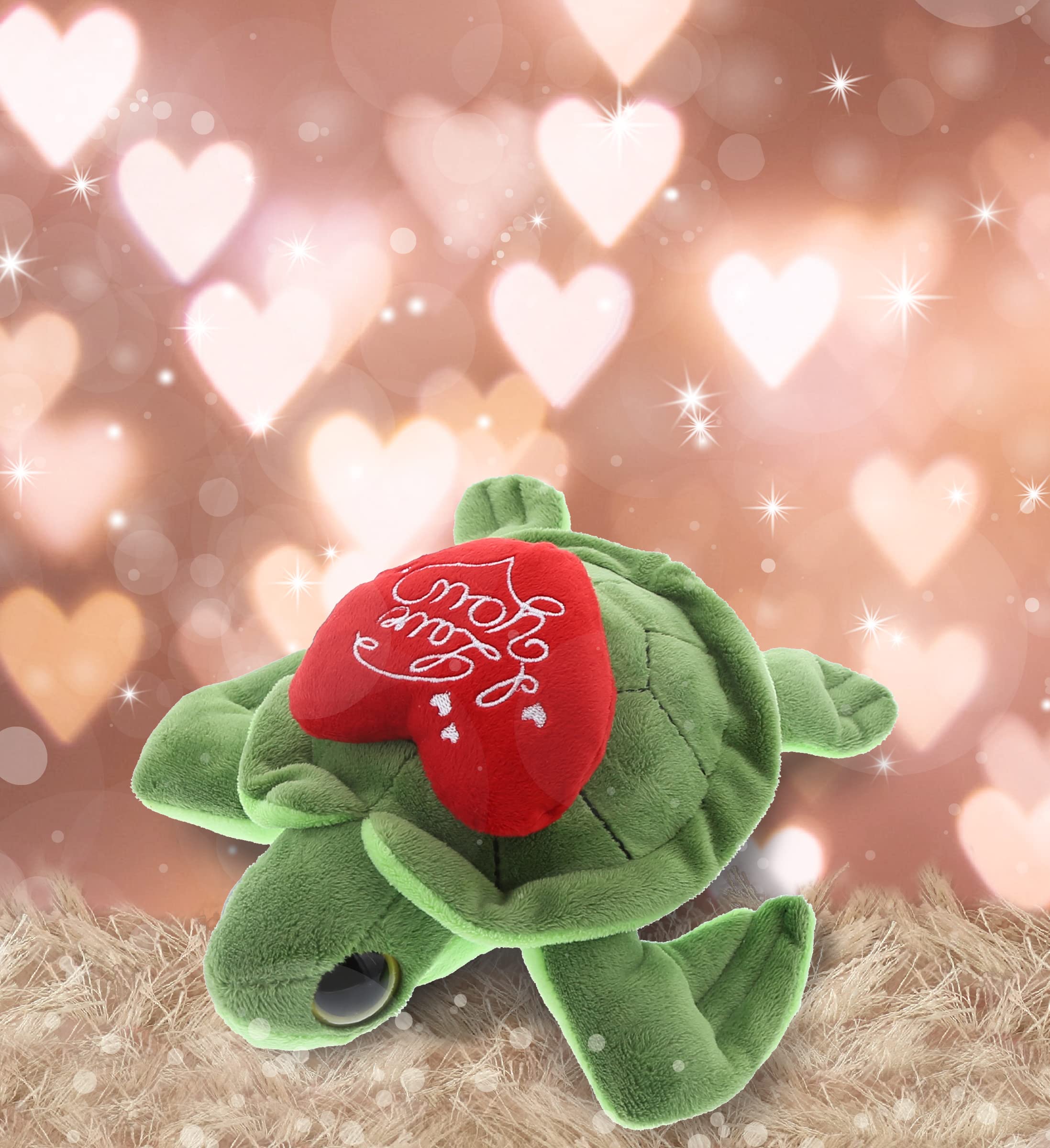 DolliBu I Love You Valentine Plush Big Eye Sea Turtle - Cute Turtle Stuffed Animal with Red Heart and Name Personalization Gift for Valentines Day, Birthday, Anniversary, Romantic Date - 6 Inches