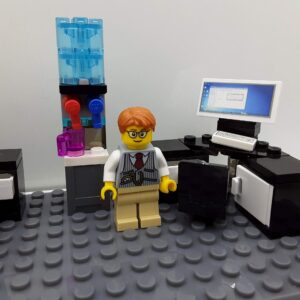 CUSTOM TOYS & HOBBIES INC Building Bricks Businessman Lawyer Full Office Setup 2 L Desks Keyboards Computers Water Cooler & Minifigure Miniature AFOL Holiday Birthday Gift for Kids