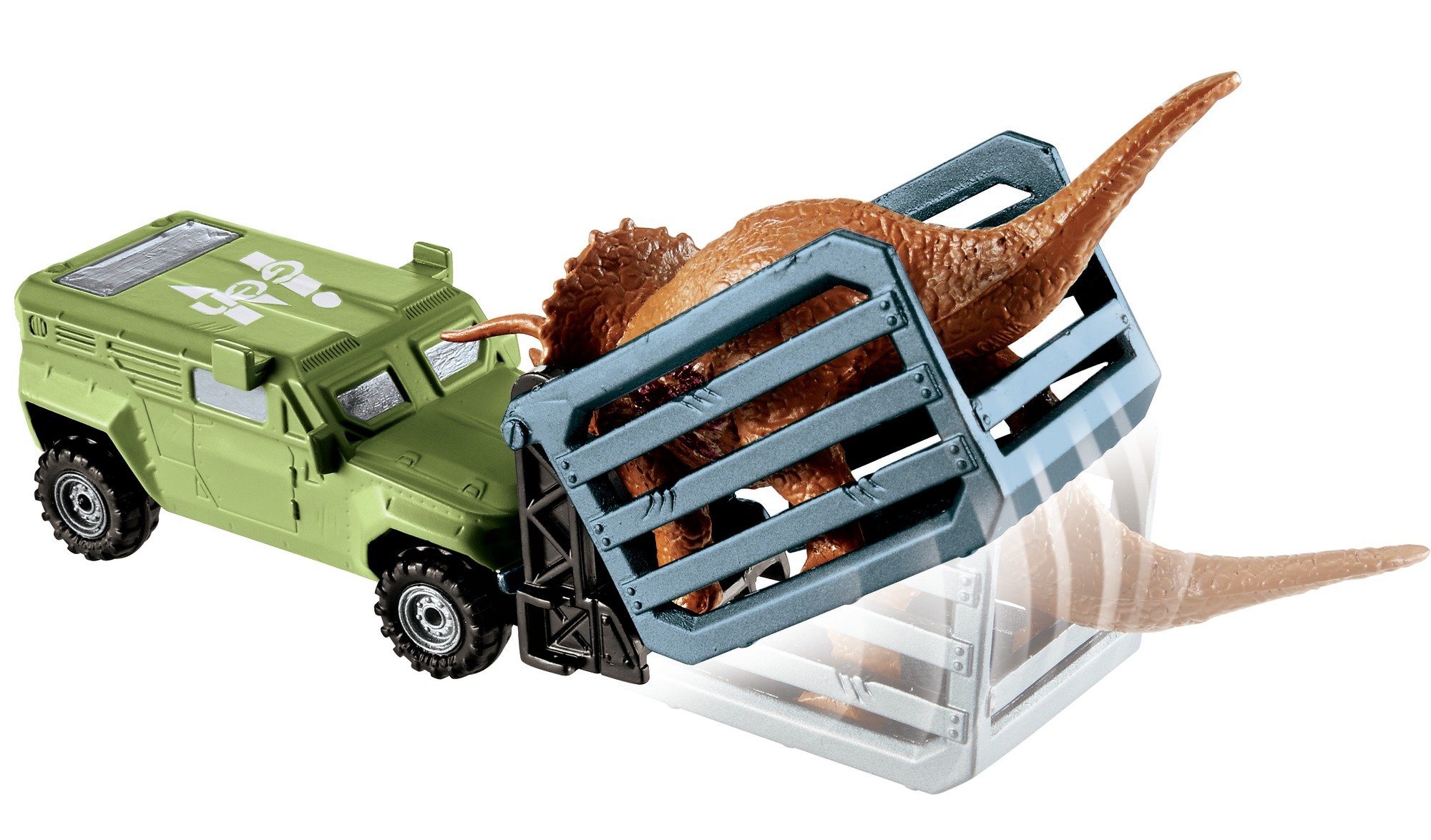 MATCHBOX JURASSIC WORLD DINO TRANSPORTERS TRICERA-TRACKER Vehicle and figure