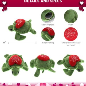 DolliBu I Love You Valentine Plush Big Eye Sea Turtle - Cute Turtle Stuffed Animal with Red Heart and Name Personalization Gift for Valentines Day, Birthday, Anniversary, Romantic Date - 6 Inches