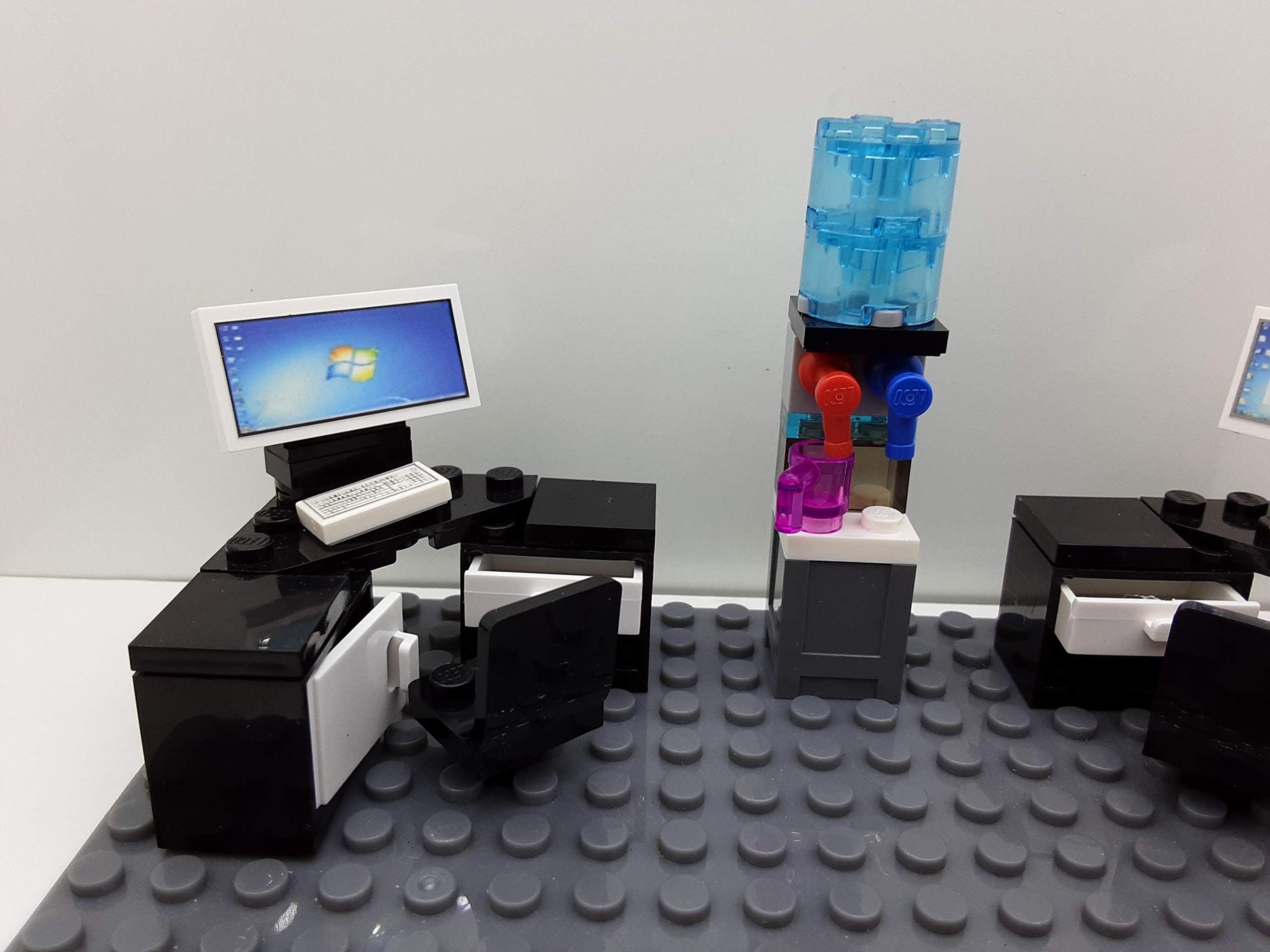 CUSTOM TOYS & HOBBIES INC Building Bricks Businessman Lawyer Full Office Setup 2 L Desks Keyboards Computers Water Cooler & Minifigure Miniature AFOL Holiday Birthday Gift for Kids