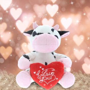 DolliBu I Love You Valentine Pink Cow Plush - Fluffy Cow Stuffed Animal with Red I Love You Plush Heart and Name Personalization Gift for Valentines Day, Birthday, Anniversary, Romantic Date - 6 Inch