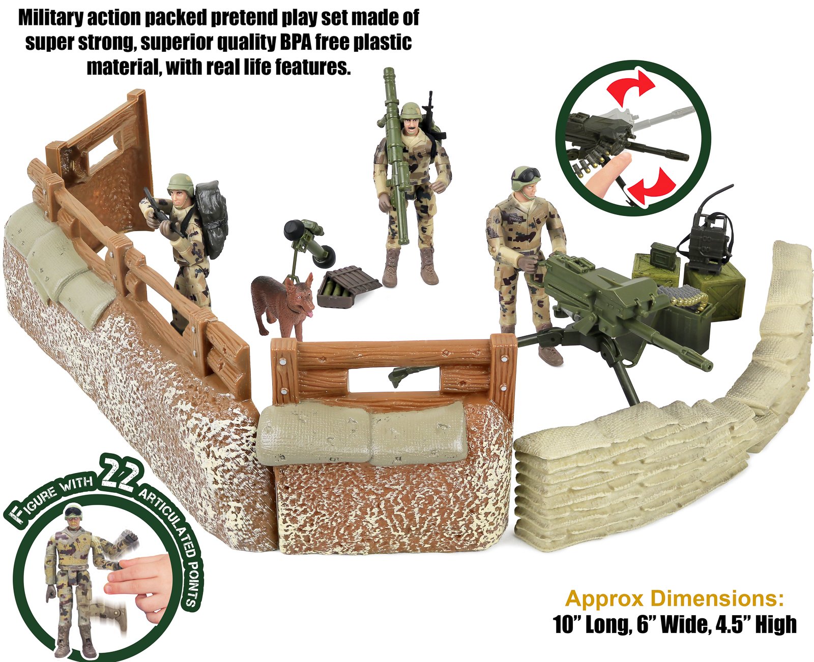 Click N' Play Military Toy Play Set | Trench Defense Unit Action Figures | 25 Pieces Army Men Toys for Boys | Military Toys for 3 Year Old Boys and Older