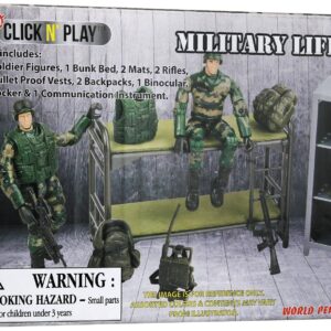 Click N' Play Military Life Living Quarters Bunk Bed - 14 Piece Army Toys Play Set with Accessories