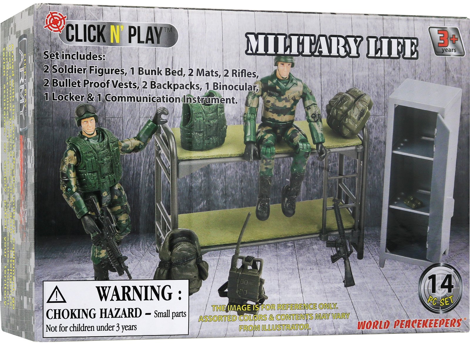 Click N' Play Military Life Living Quarters Bunk Bed - 14 Piece Army Toys Play Set with Accessories