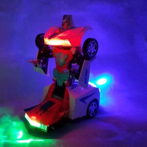 Battery Operated Bump and Go Transforming Toys for Kids -Auto Transforming Auto Robots Action Figure and Toy Vehicles - Realistic Engine Sounds & Beautiful Flash Lights (White Police Car)