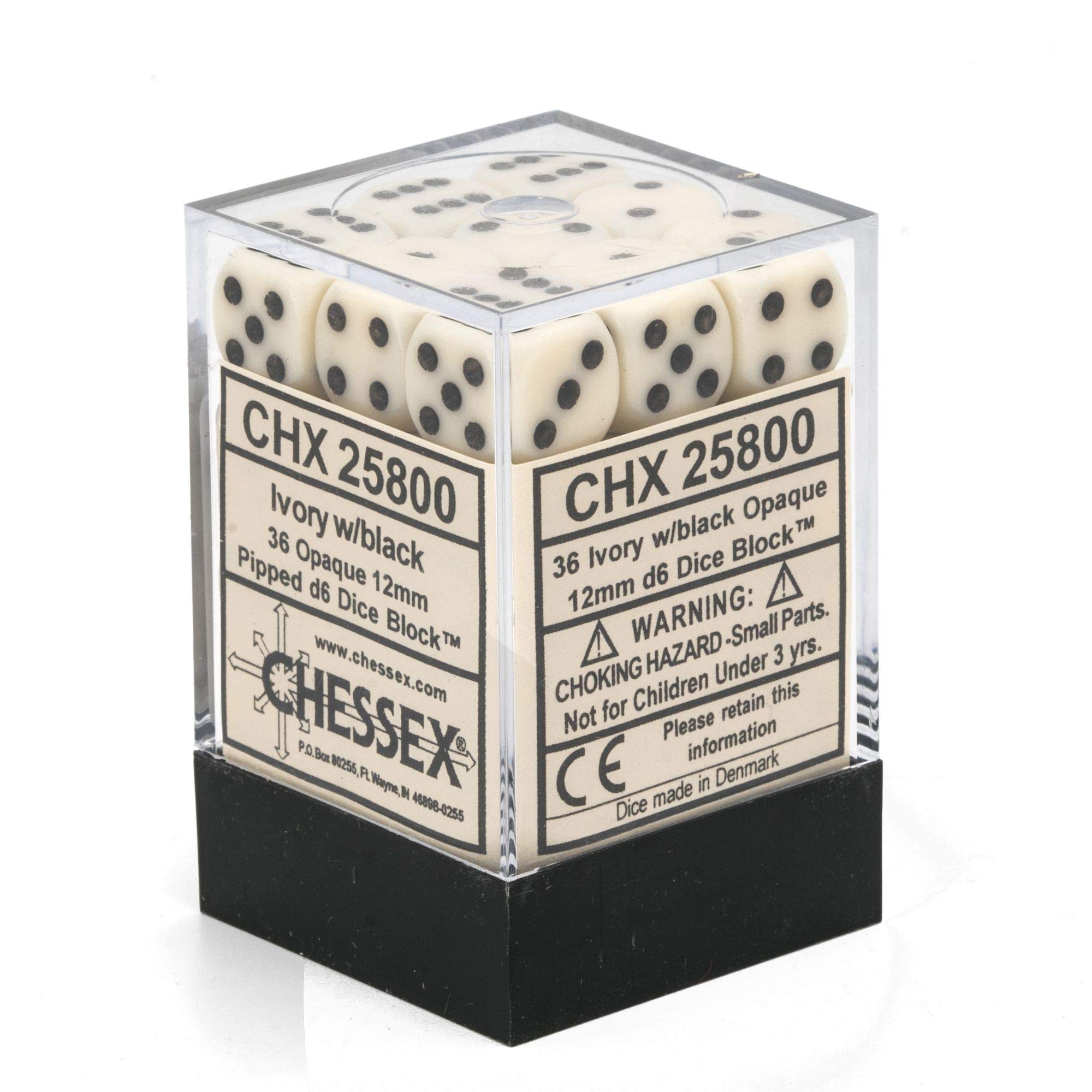 Chessex CHX25800 Dice-Opaque: 36D6 Ivory/Black Set