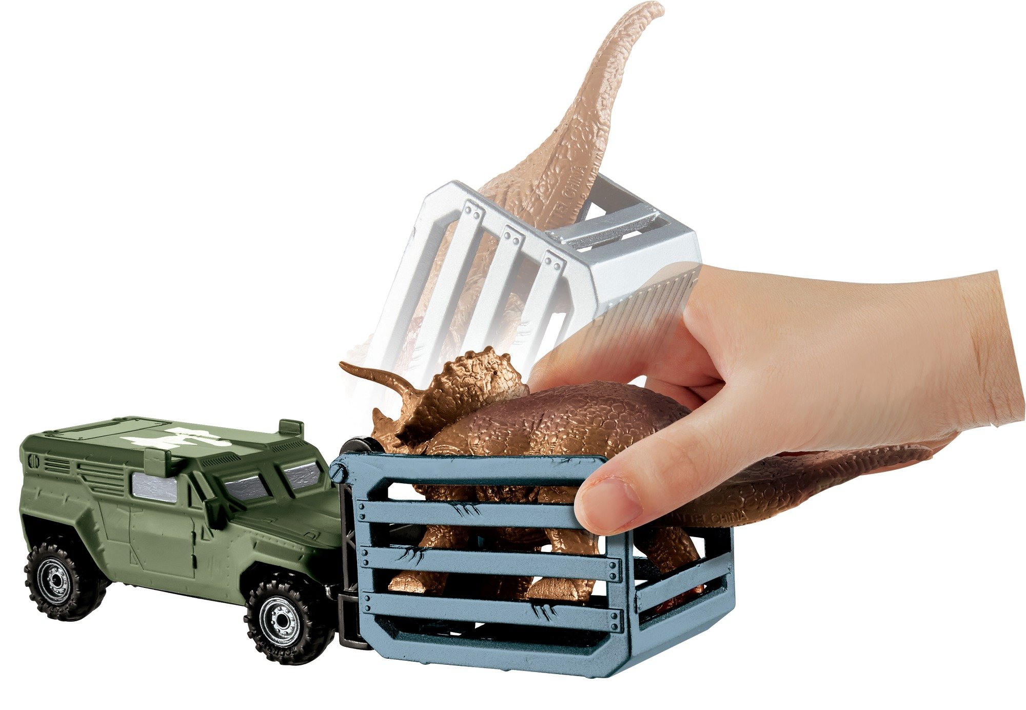 MATCHBOX JURASSIC WORLD DINO TRANSPORTERS TRICERA-TRACKER Vehicle and figure