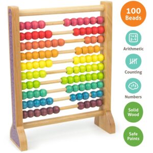 Imagination Generation Wooden Abacus Classic Counting Tool, Counting Frame Educational Toy with 100 Colorful Beads