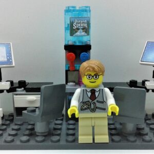 CUSTOM TOYS & HOBBIES INC Building Bricks Businessman Lawyer Full Office Setup 2 L Desks Keyboards Computers Water Cooler & Minifigure Miniature AFOL Holiday Birthday Gift for Kids