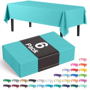 exquisite 6-pack premium plastic tablecloth 54in. x 108in. rectangle plastic table cover - aqua