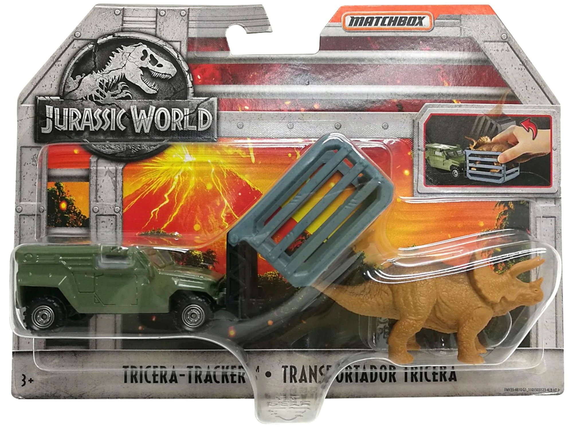 MATCHBOX JURASSIC WORLD DINO TRANSPORTERS TRICERA-TRACKER Vehicle and figure