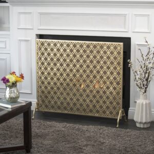 christopher knight home elmer single panel iron fireplace screen, gold