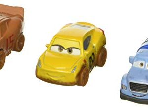 Disney Car Toys Mini Racers Vehicles, 3 Pack - Muddy Cruz, Muddy Lightning McQueen, Mr Drippy Exclusive