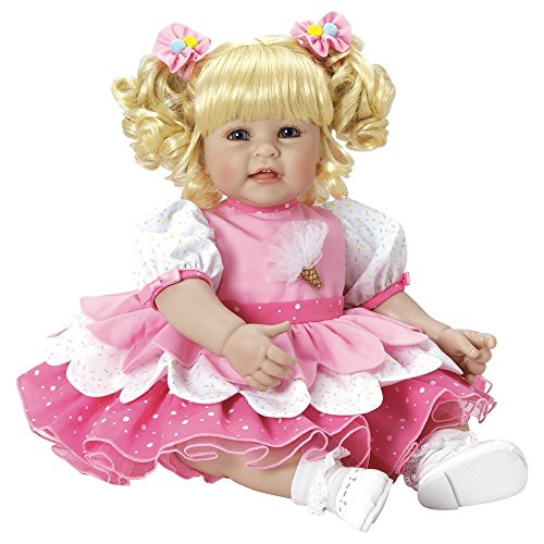 Adora Toddler Time Collection 20" Realistic Weighted Baby Doll with Handmade Pink and White Layered Petal Party Dress, Blue Eyes and Fresh Baby Powder Scent, Birthday Gift For Ages 6+ - Ice Cream