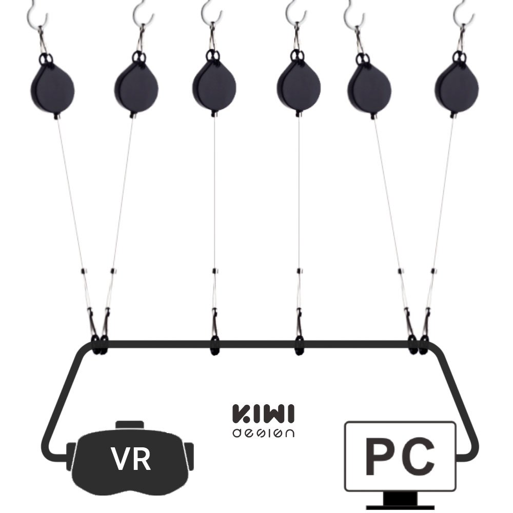 KIWI design VR Cable Management, Ceiling Pulley System fits HTC Vive/Vive Pro/Rift/Rift S Link Cable Compatible with Quest 3/2/Quest/Valve Index VR Accessories (Black, 6 Pack)