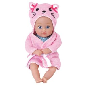 adora bath time baby tots collection, 8.5" baby doll and clothes set, made with fresh powder scent, machine washable and exclusive quickdri vinyl body, birthday gift for ages 1+ - kitty