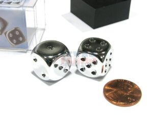 dnd dice set-chessex d&d dice-16mm silver platted metal polyhedral dice set-dungeons and dragons dice includes 2 dice – d6 (chx29007)