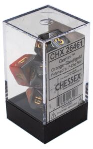 chessex chx26461 dice-gemini orange-steel/gold set