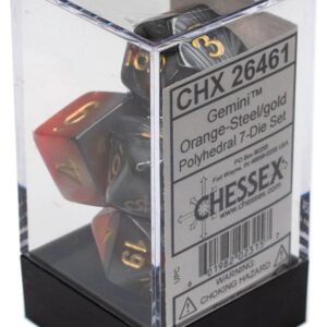 Chessex CHX26461 Dice-Gemini Orange-Steel/Gold Set