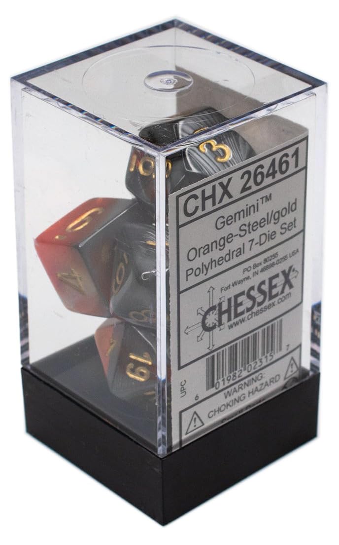 Chessex CHX26461 Dice-Gemini Orange-Steel/Gold Set