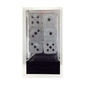 dnd dice set-chessex d&d dice-16mm frosted clear and black plastic polyhedral dice set-dungeons and dragons dice includes 12 dice – d6