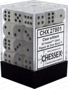 dnd dice set-chessex d&d dice-12mm frosted clear and black plastic polyhedral dice set-dungeons and dragons dice includes 36 dice – d6